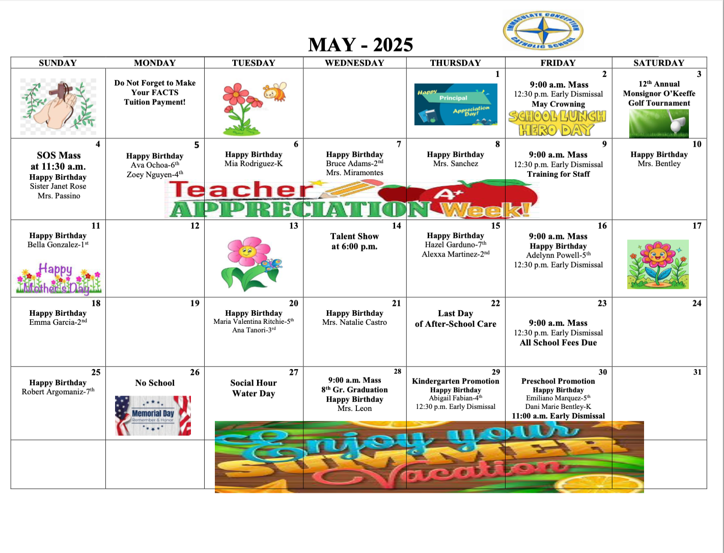 Printable Calendars - Immaculate Conception School - Yuma, AZ